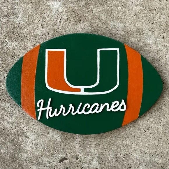 Accents | Miami Hurricanes Logo Football Wood Decor Sign Unique Design ...